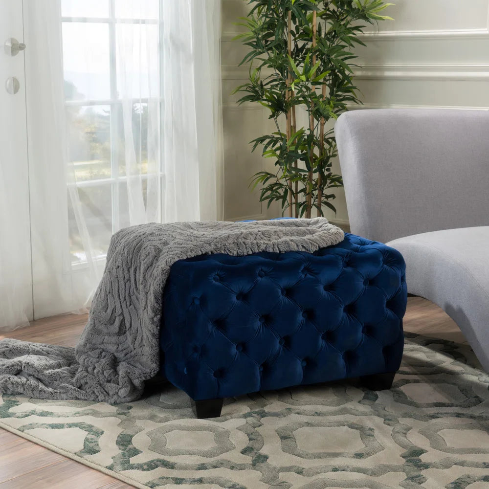 Square tufted ottoman blue – Agile Imports