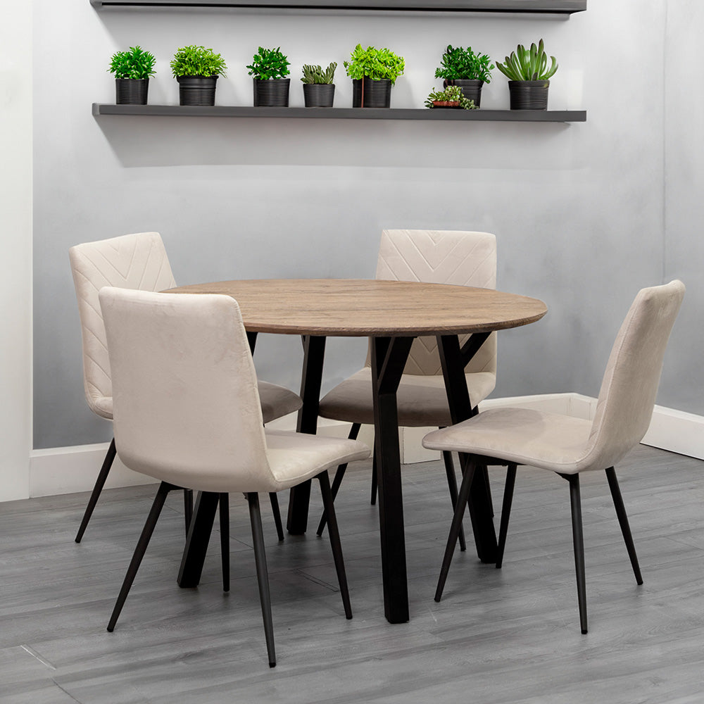 Dining Set - 1.1m Oak Finish Round Table & 4 x CH66 Taupe Chair – Agile ...