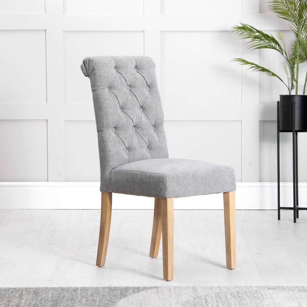 The Chair Collection Button Back Scroll Top Dining Chair - Grey – Agile ...